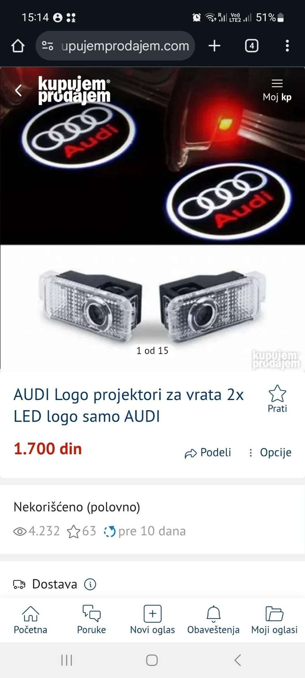 AUDI LED logo projektori za vrata – set 2 kom - Projiciraju AUDI logo