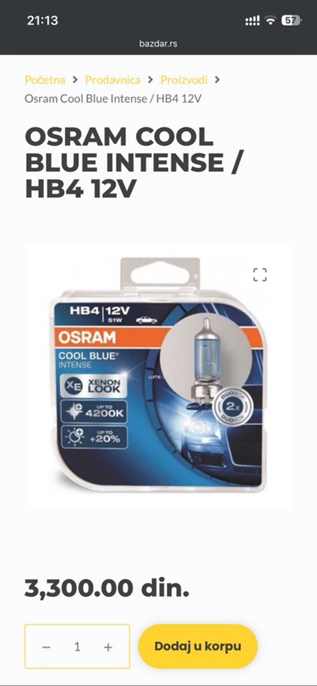 OSRAM Cool Blue Intense HB4 12V – halogena auto sijalica - Grlo: HB4