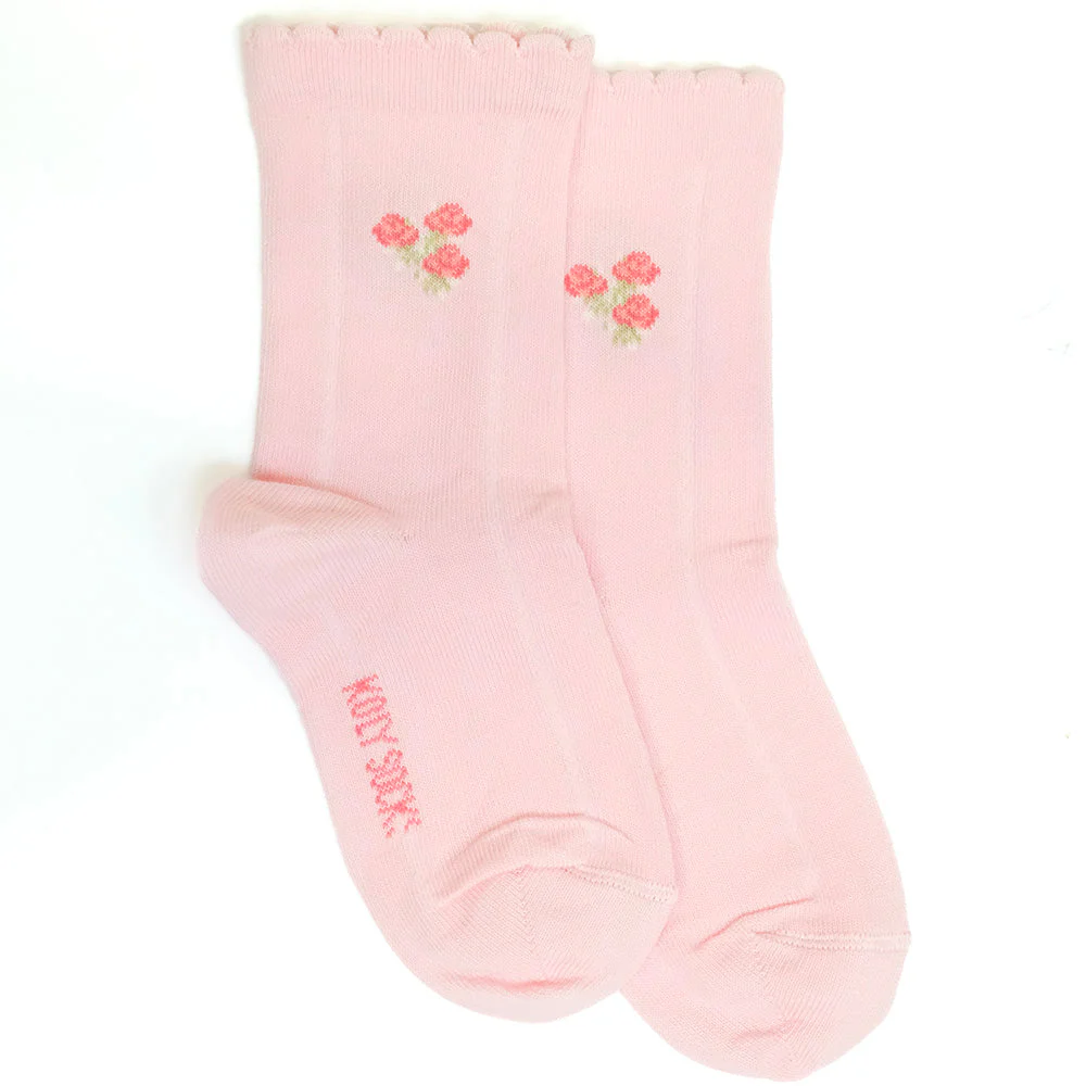 Pink socks with three roses