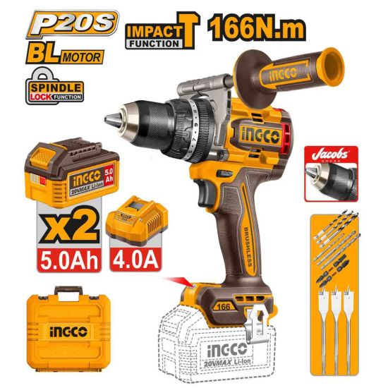 Akumulatorska vibraciona bušilica/odvrtač 166Nm; 20V 2x5,0Ah Super INGCO CIDLI201668E