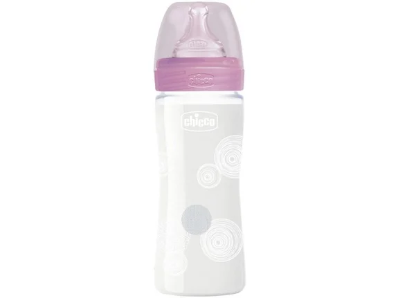 Chicco Staklena flašica WB 240ml Silikon Roze