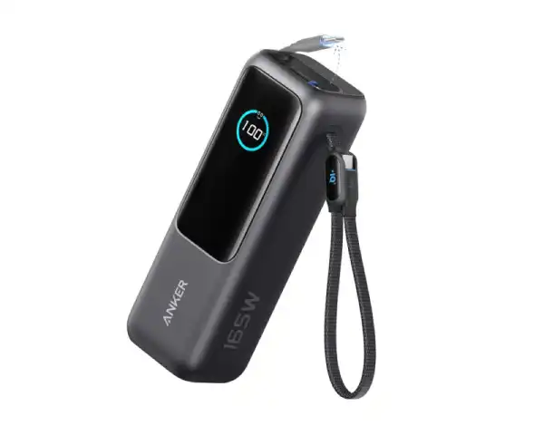 ANKER 25000mAh, 165W, sa ugrađenim USB-C kablom na izvlačenje, Power Bank crni