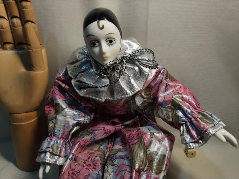VELIKA VENECIJAN HERLEKIN-PIERROT PORCELAN LUTKA 39CM