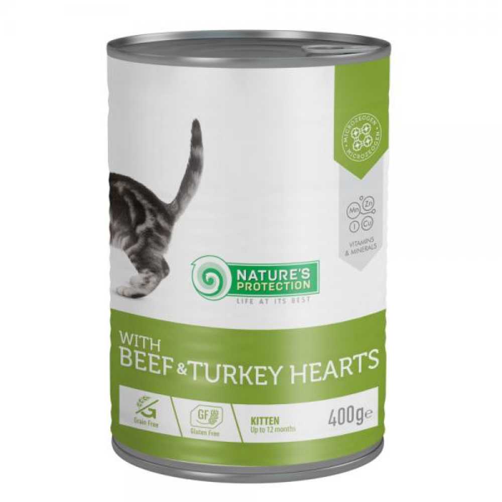 Nature's Protection konzerva za mačke Kitten - Beef&Turkey hearts 400g