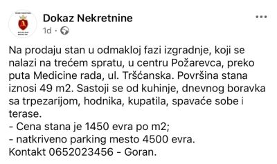 Stan na prodaju 49 kv, centar, novo