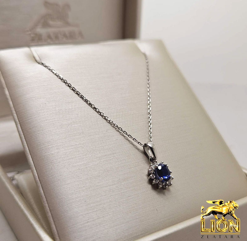 OGRLICA BRILIJANTI 12 KOM/0,009 CT, PLAVI SAFIR 1 KOM 0,48 CT