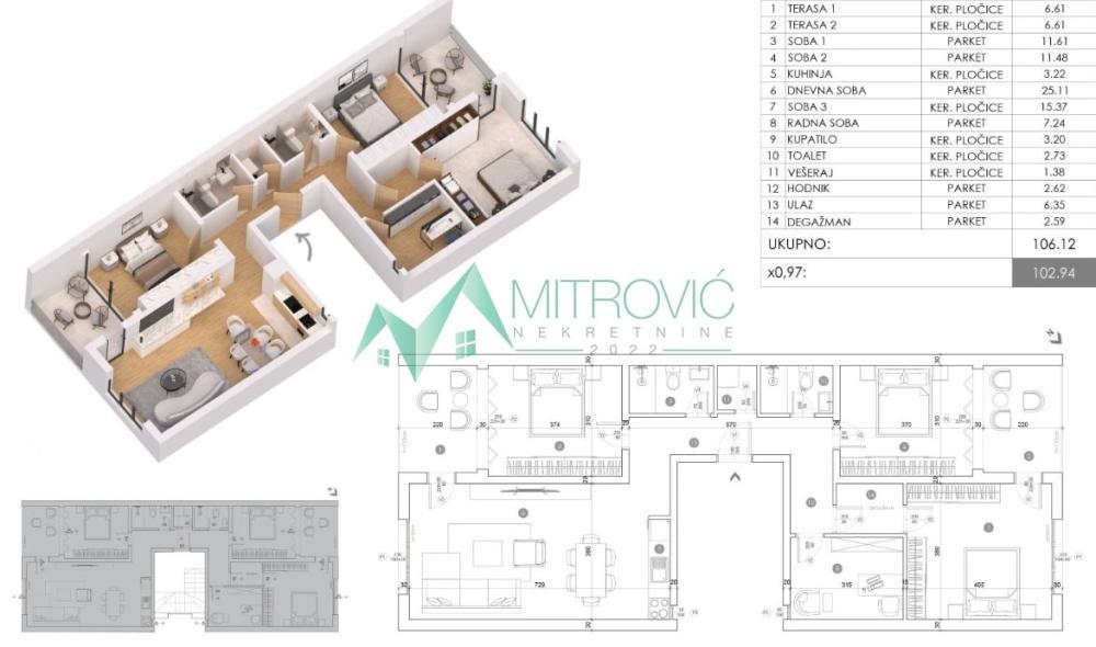 Četvoroiposoban stan na prodaju, 103m2, 297.410€