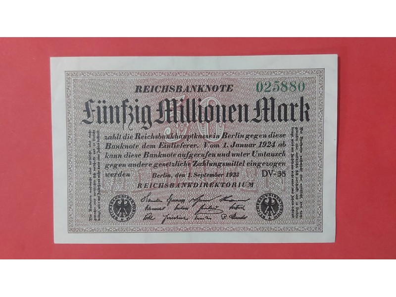 50 miliona mark 1923 god Nemacka UNC