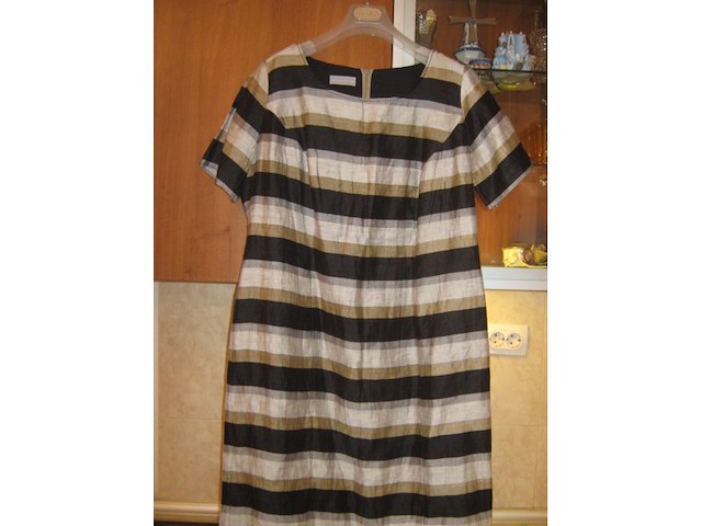 Lanena haljina na štrafte 44-NOVO(manja je)