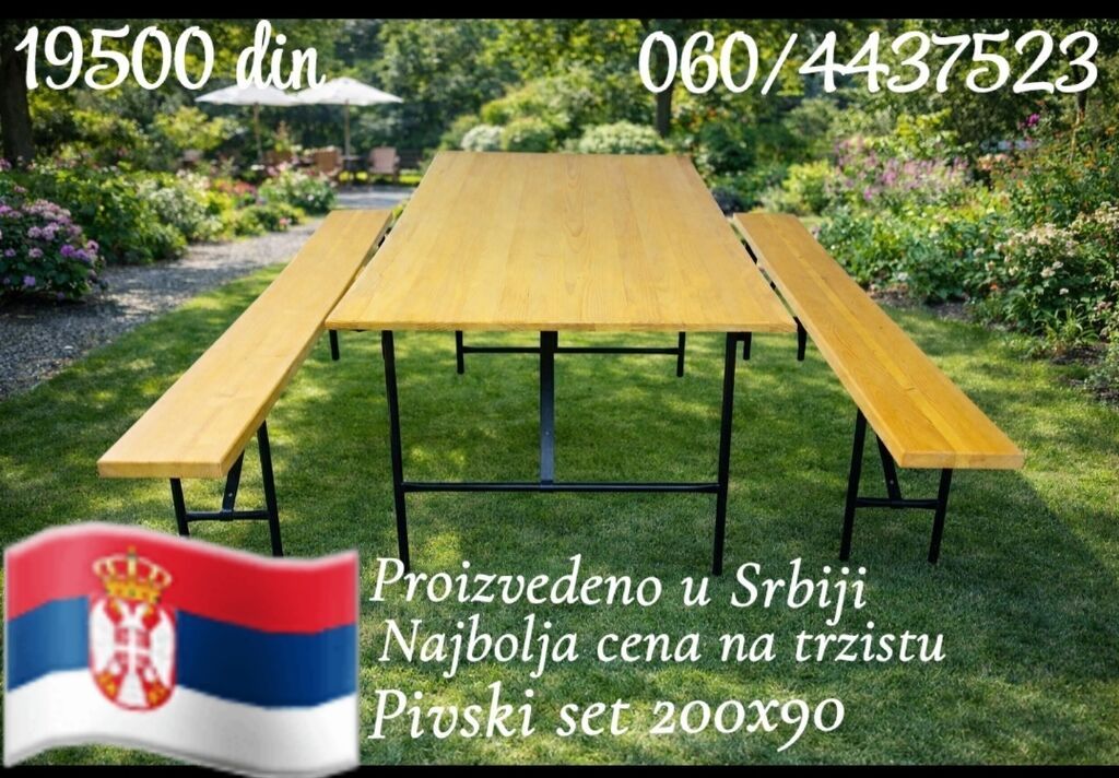 Pivski set 200x90 – drveni sto sa dve klupe. - Dimenzije stola: 200