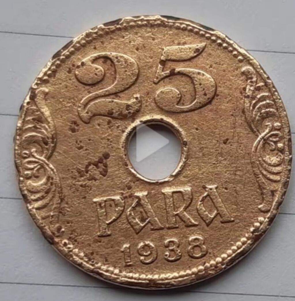Jugoslavija – novčić 25 para, 1938. - Materijal: bronza (bakarnu