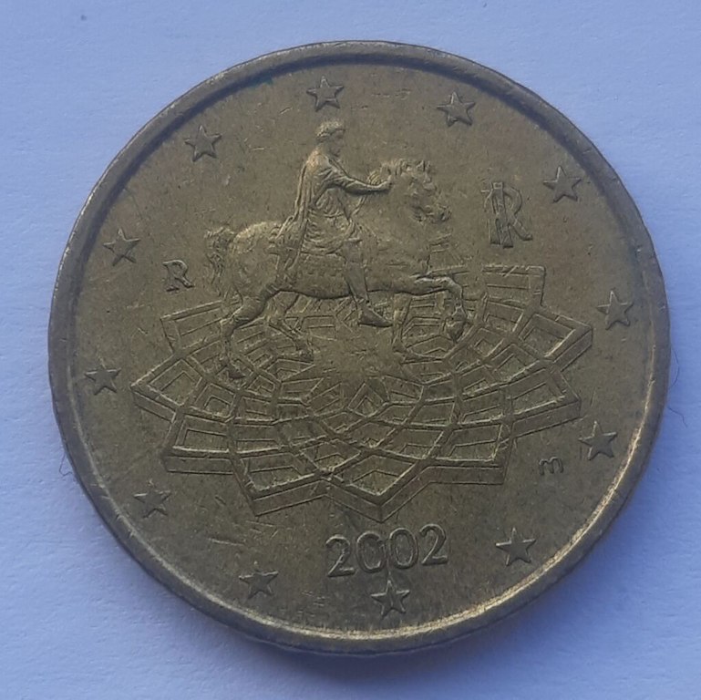 Italijski 50 euro cent novčić – godina kovanja 2002. - Avers: prikaz