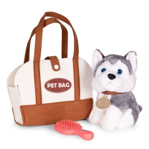 Eco Toys Plišana Igračka Za Decu, Štene Husky, Torba + Četka Za Negu