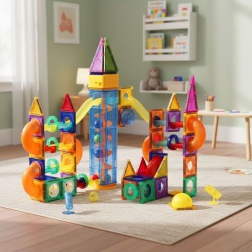 Eco Toys Magnetni Svetleći Set Blokova Sa Stazom Za Kuglice, 134 Dela