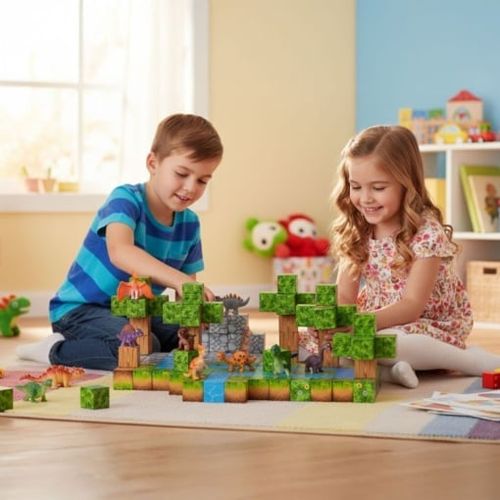 EcoToys Set magnetnih kocki za decu – 142 dela, kocke i dinosaurisi