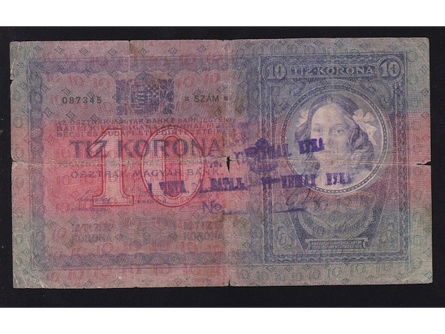 JUGOSLAVIJA - SHS - 10 KRONEN 1904 - VOJNI PECAT ---