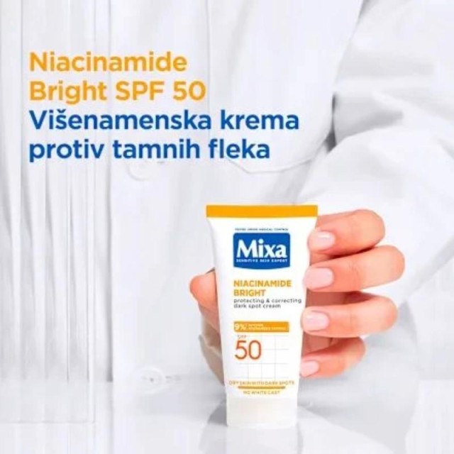 MIXA NIACINAMIDE BRIGHT višenamenska krema protiv tamnih fleka, SPF 50, 50 ml