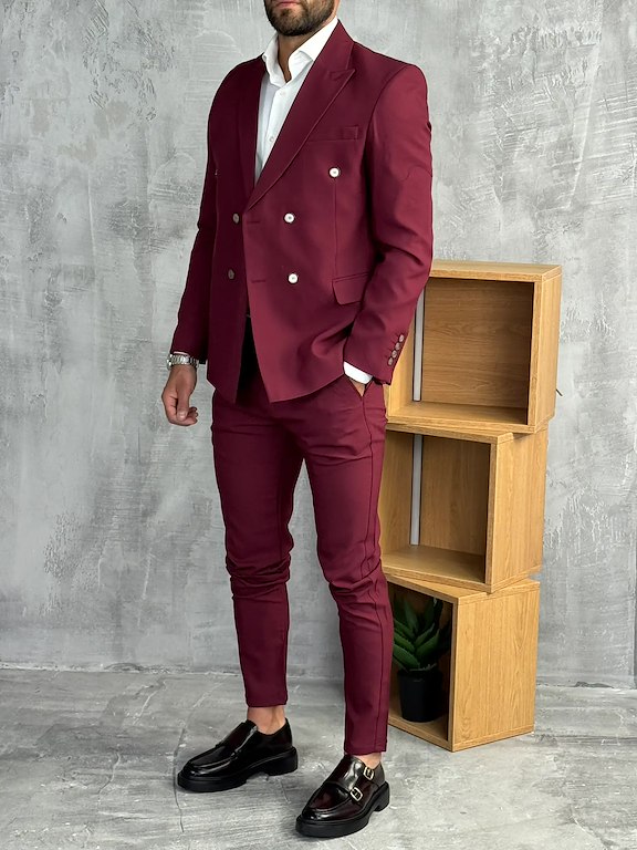 Muško slim fit odelo bordo boje