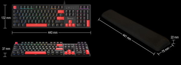 A4-S525N A4TECH BLOODY MEHANICKA RGB GEJMERSKA TASTATURA + OSLONAC ZA ZGLOB
