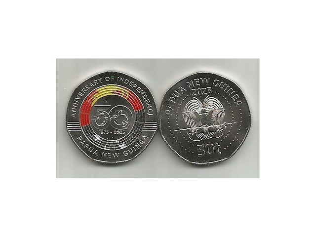 Papua New Guinea 50 toea 2025. UNC 50th Anniversary