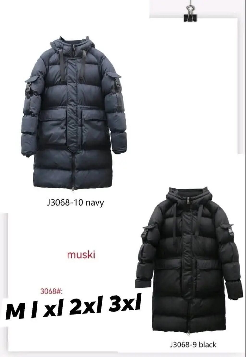 Muška zimska duga jakna – model J3068 Boje: navy (J3068-10) i black