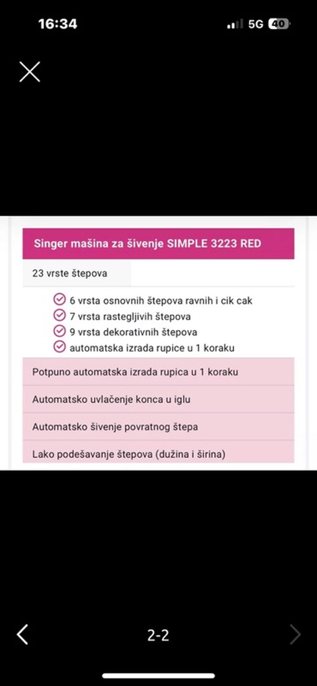 Singer mašina za šivenje SIMPLE 3223 RED - 23 vrste štepova: - 6