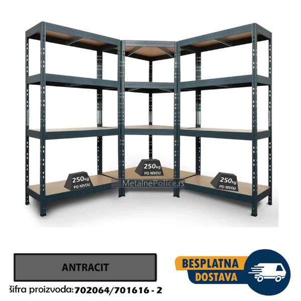 Komplet polica ugao 180x90x90x45cm + 2 police 180x120x45cm, 4x250kg
