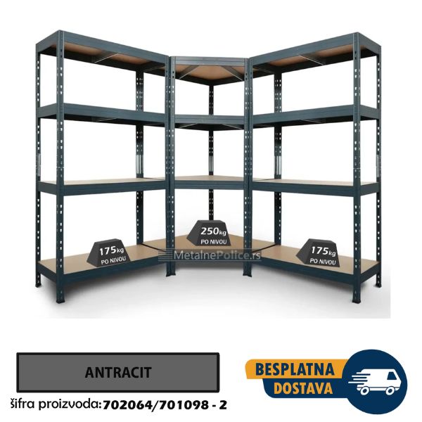 Komplet polica ugao 180x90x90x45cm + 2 police 180x90x45cm, 4x175kg