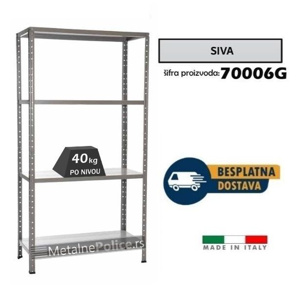 Polica metal-metal 140x60x30cm, 4x40kg Siva – vijak