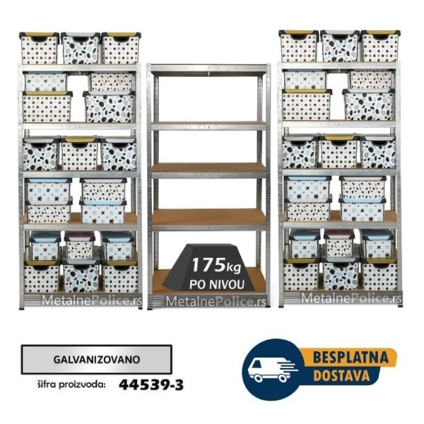 Komplet od 3 police 180x90x30cm, 5x175kg galva