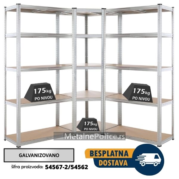 Komplet ugaona polica 180x90x90x40cm + 2 police 180x120x40cm, 5x175kg galva