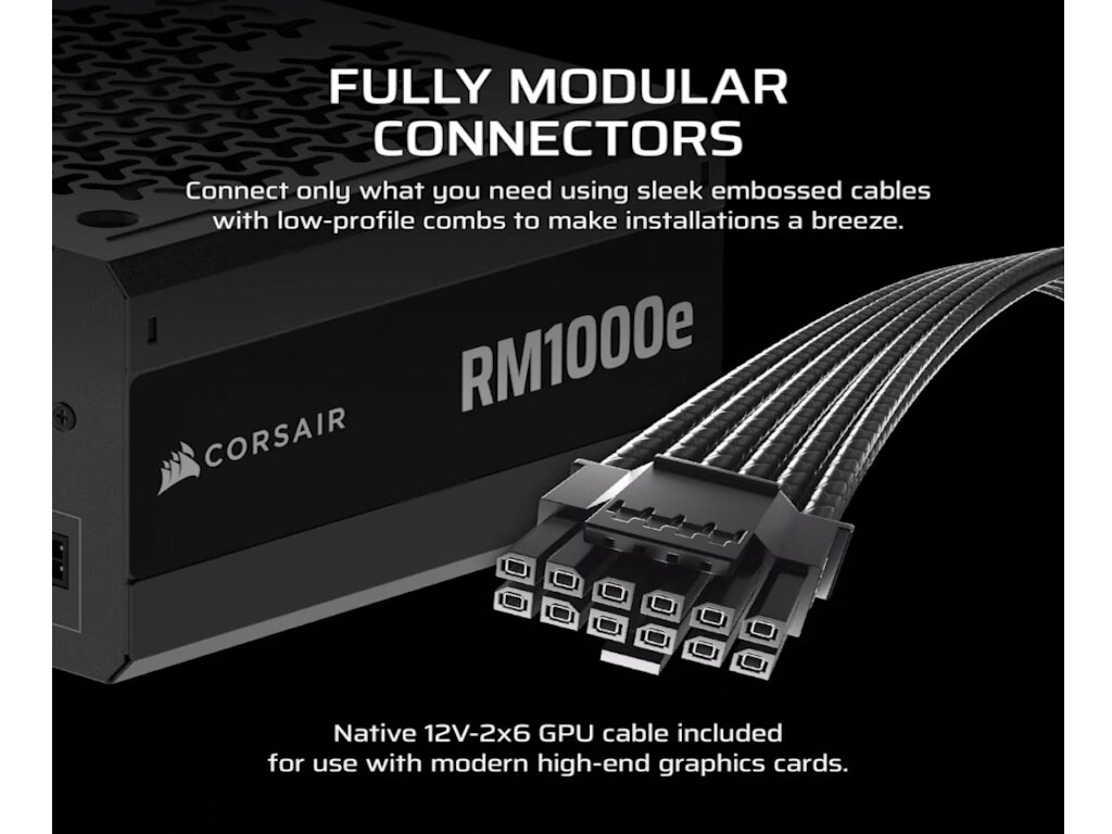 NAPAJANJE CORSAIR RM1000e 1000W/ATX 3.1/PCIe 5.1/80+GOLD/modularno/CRNA