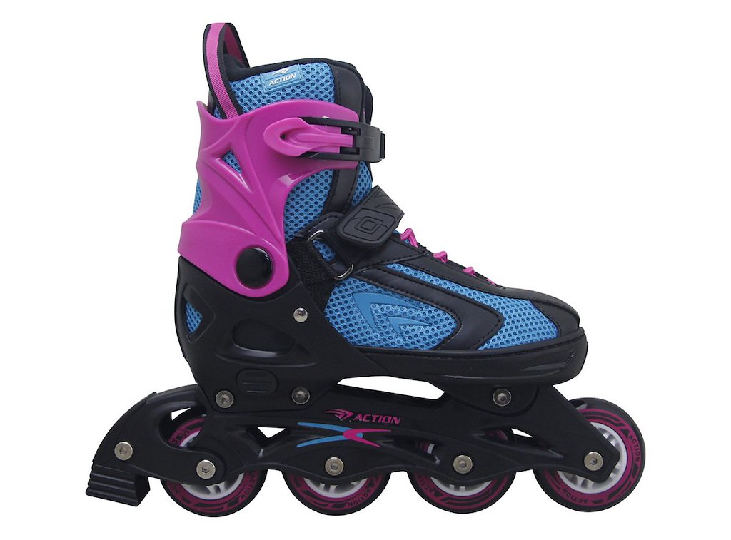 ROLER XS (29-32) CRNO TIRKIZ LJUBIČASTI PVC ABEC-5 PU TOČKIĆI