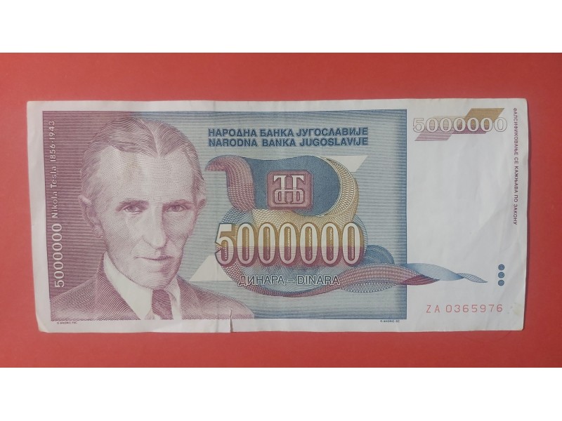 ZA 5.000.000 din 1993 god Tesla F