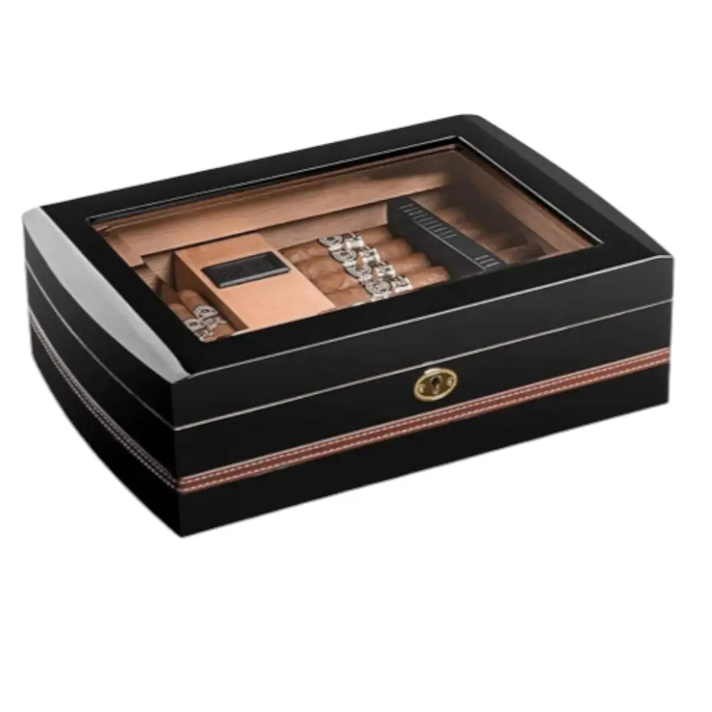 Luksuzni Crni Humidor za Tompuse – 50 Cigara