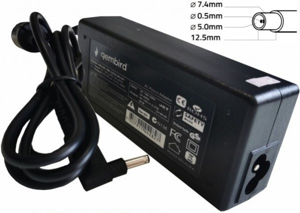 NPA65-185-3500 (HP04) Gembird punjac za laptop 65W-18.5V-3.5A, 7.4x5.0mm black PIN (Alt=HP11)