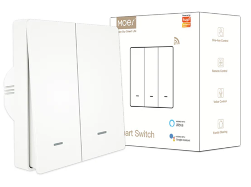 SMART ZIGBEE MOES PAMETNI PREKIDAC EU SA 2 PREKIDACA BELI ZS-B-EU2-WH-MS