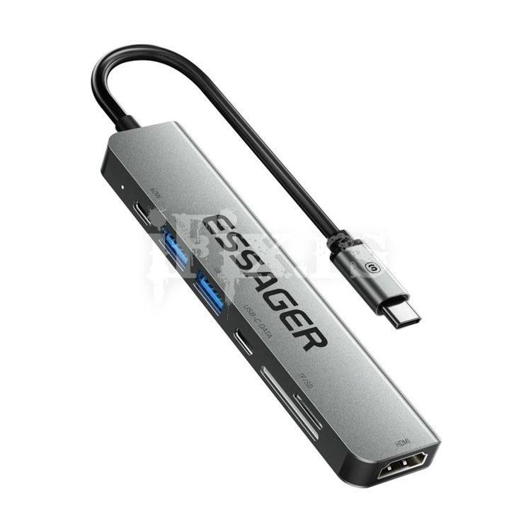 7u1 Hub USB-C na HDMI/USB 2.0×2/PD/USB-C/SD/Micro SD Essager EHB07-QH0G-Z