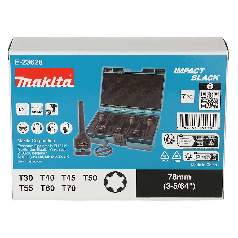 Makita – Impact Black Torx set 1/2″ (T30, T40, T45, T50, T55, T60, T70) – E-23628