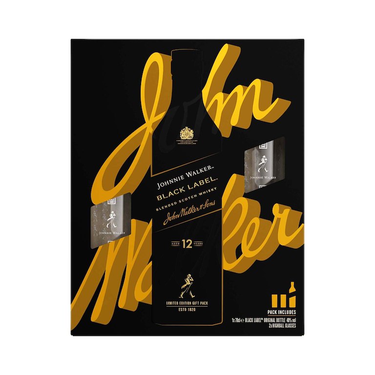 Johnnie Walker Black Label-viski 0,7l i 2 čaše