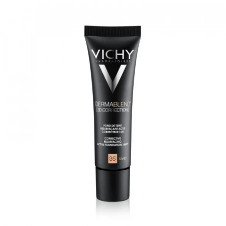 VICHY DERMABLEND 3D CORRECTION SPF 25 Korektivni puder za masnu kožu sklonu aknama s visokim stepenom prekrivanja, 30 ml, 35 Sand