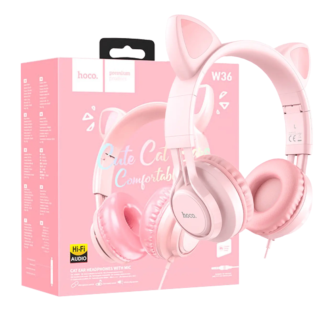 HOCO Slušalice sa mikrofonom W36, 3.5mm, 1.2m, roze
