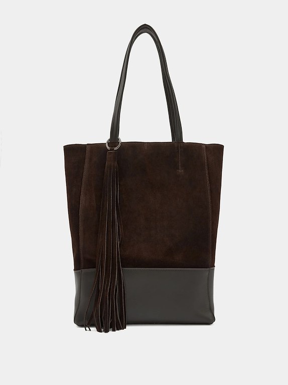 LEATHER SHOULDER BAG WITH CONTRASTING TEXTURES
