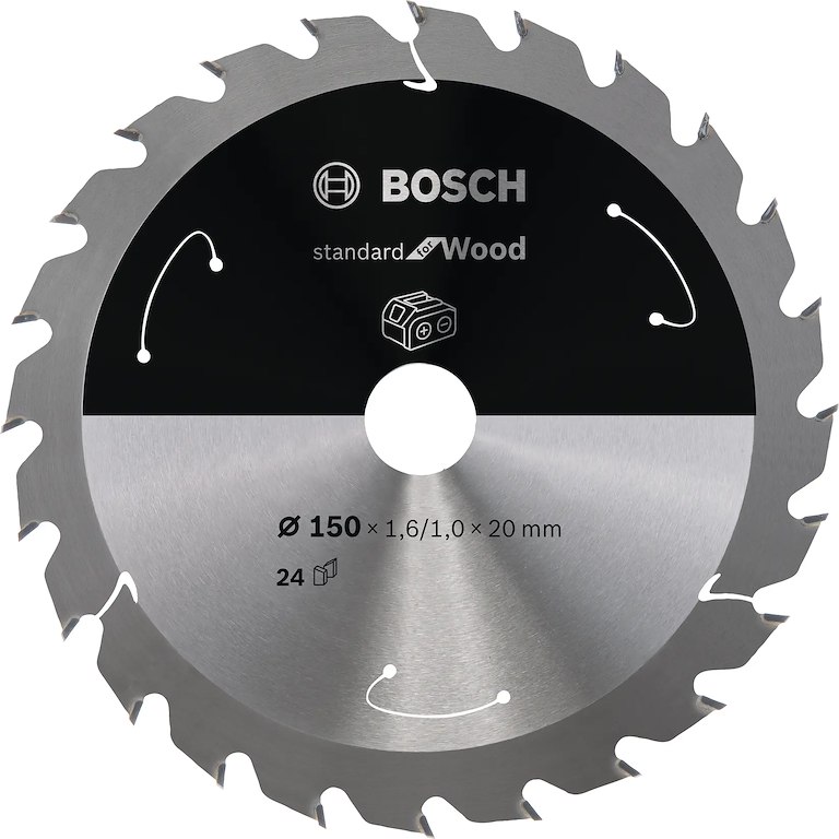 Bosch Standard for Wood list kružne testere za akumulatorske testere 150x1,6x20 T24 2608837674, 150x1,6x20 T24