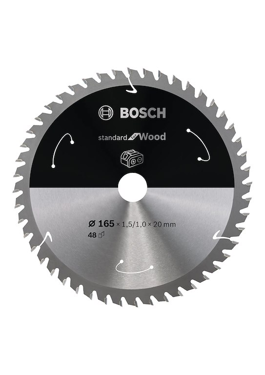 Bosch Standard for Wood list kružne testere za akumulatorske testere 165x1,5x20 T48 2608837687, 165x1,5x20 T47