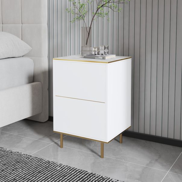 HANAH HOME Noćni ormarić Imaj Marble, bela