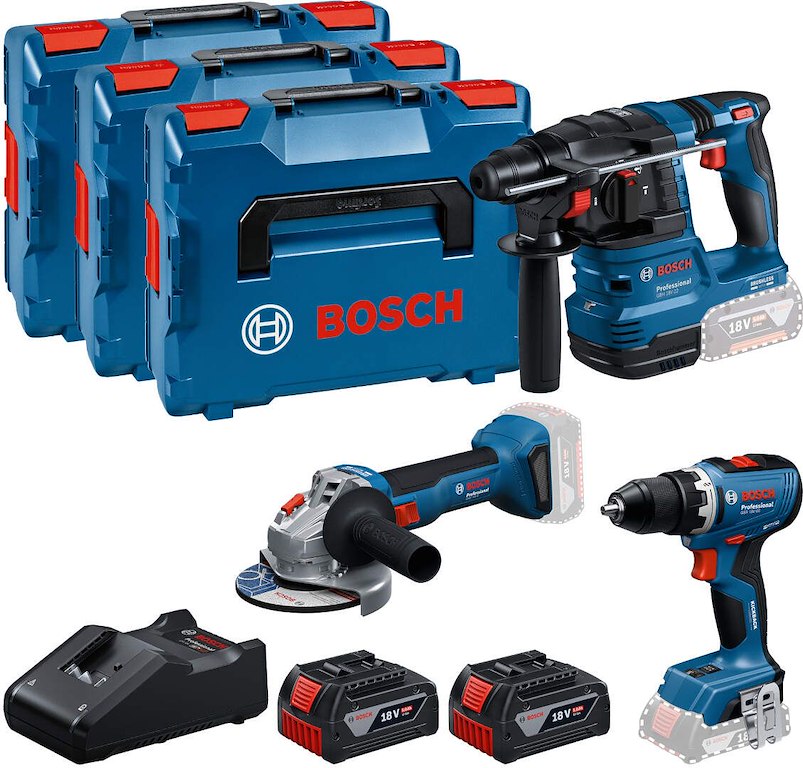 Bosch akumulatorski set GSR 18V-65 + GBH 18V-22 + GWS 18V-8 + 2xGBA 18V 5.0Ah + 3x L-BOXX (0615A5009G)