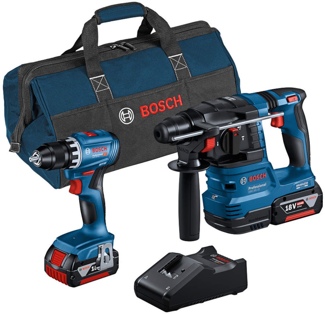 Bosch akumulatorski set GBH 18V-22 + GSR 18V-45 + 2 x 18V 4.0Ah + torba (0615A50038)