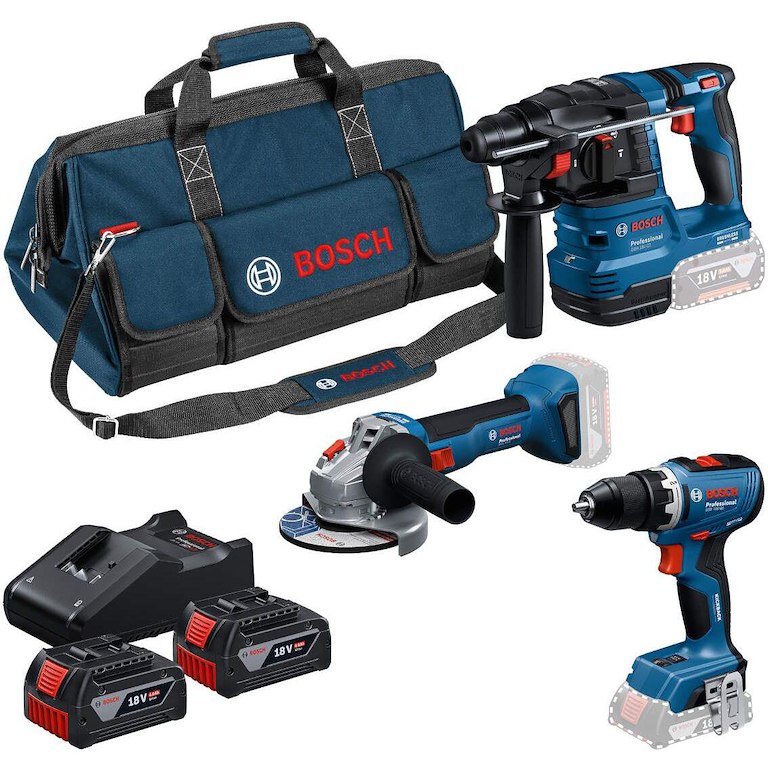 Bosch akumulatorski set GSR 18V-65 + GBH 18V-22 + GWS 18V-8 + 2xGBA 18V 4.0Ah + torba (0615A50094)