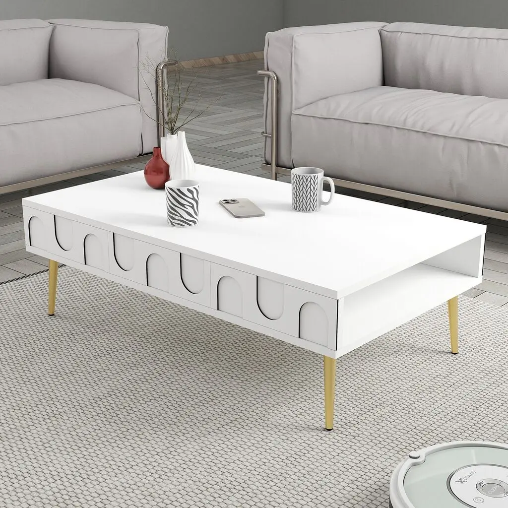 Hanah Home Klub sto Lyon 33, 105x33.6x60 cm, Belo-zlatne boje
